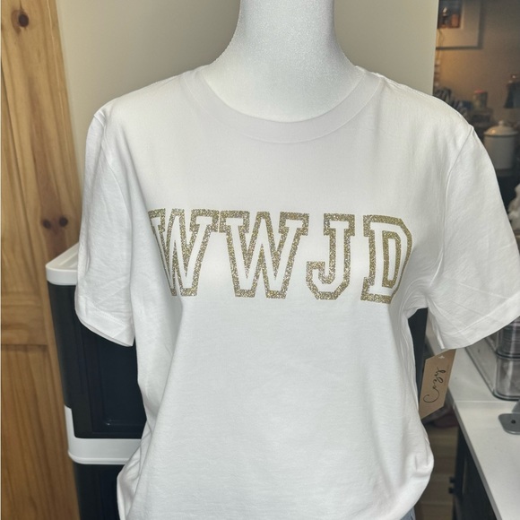 Tops | Wwjd Glitter Basic T | Poshmark